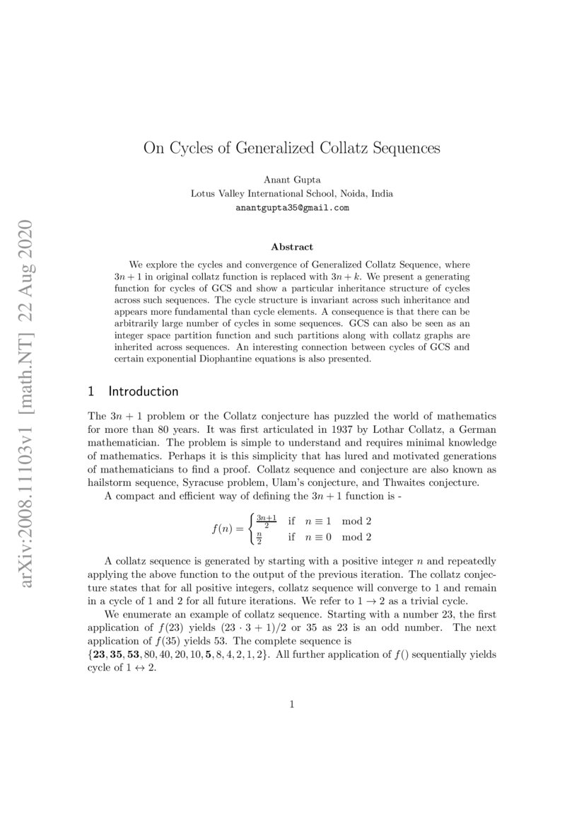 On Cycles of Generalized Collatz Sequences | DeepAI