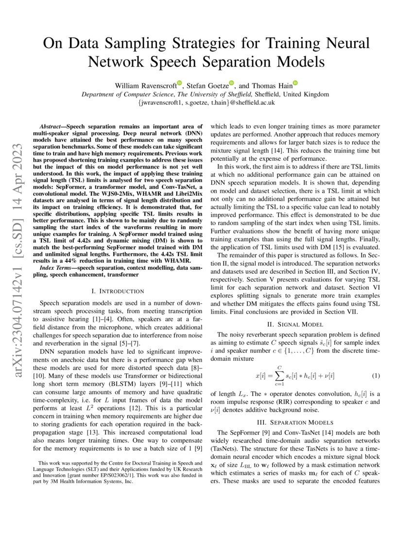 On Data Sampling Strategies For Training Neural Network Speech Separation Models Deepai