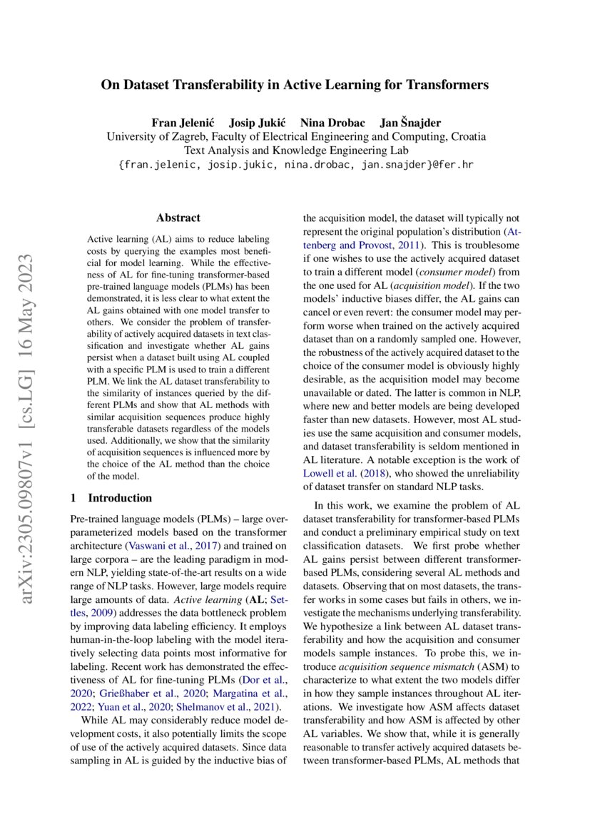 On Dataset Transferability in Active Learning for Transformers | DeepAI