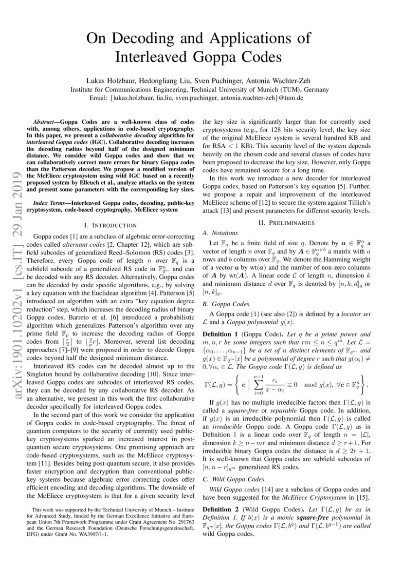 On Decoding and Applications of Interleaved Goppa Codes | DeepAI