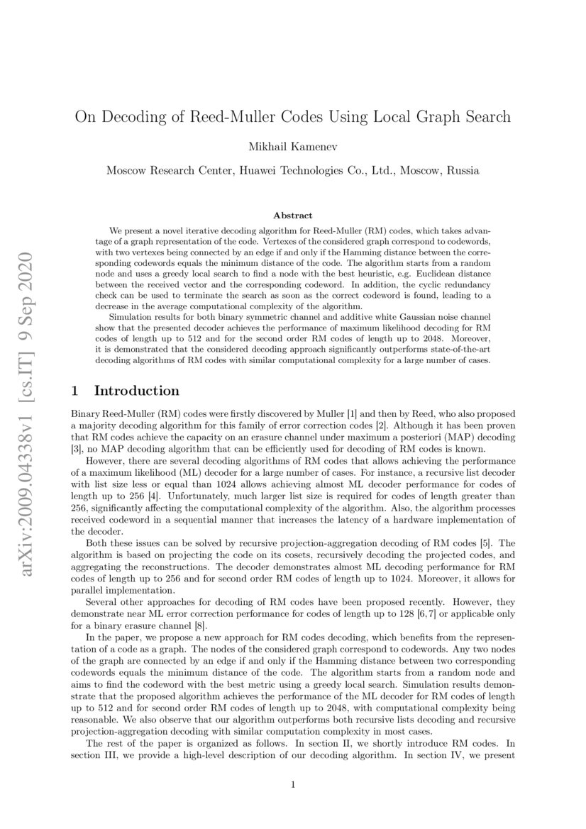 On Decoding of Reed-Muller Codes Using Local Graph Search | DeepAI