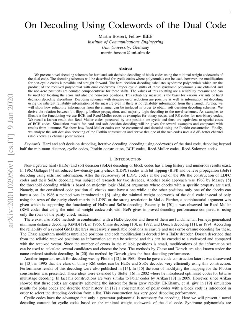 On Decoding Using Codewords Of The Dual Code Deepai 0521