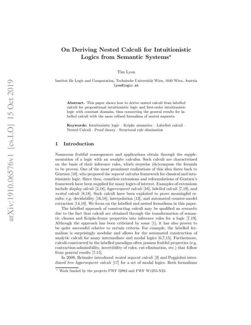 On Deriving Nested Calculi for Intuitionistic Logics from Semantic Systems | DeepAI