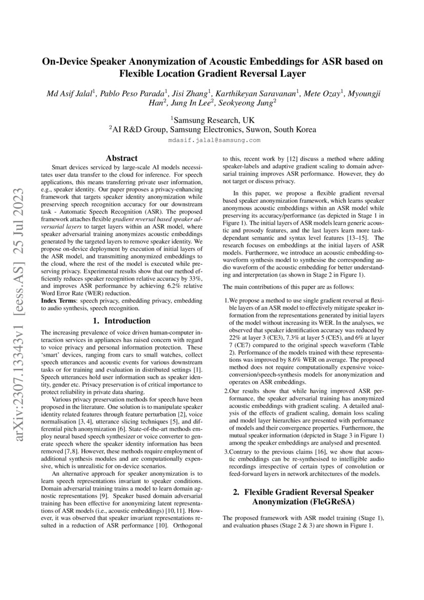 On Device Speaker Anonymization Of Acoustic Embeddings For Asr Based Onflexible Location