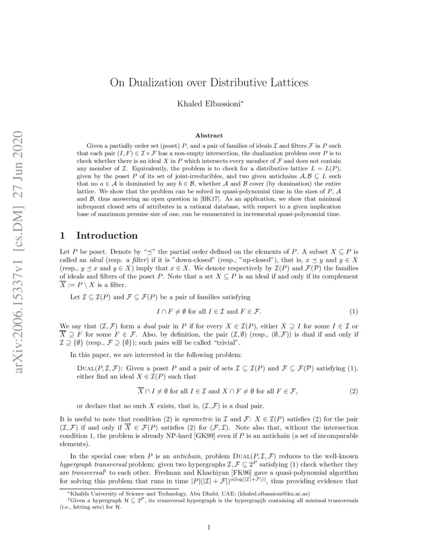 On Dualization over Distributive Lattices | DeepAI