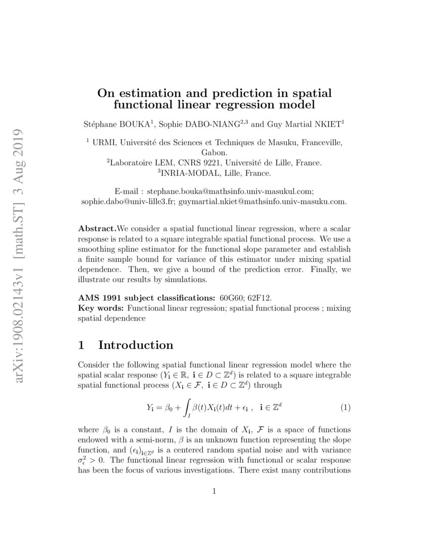 On Estimation And Prediction In Spatial Functional Linear Regression Model Deepai