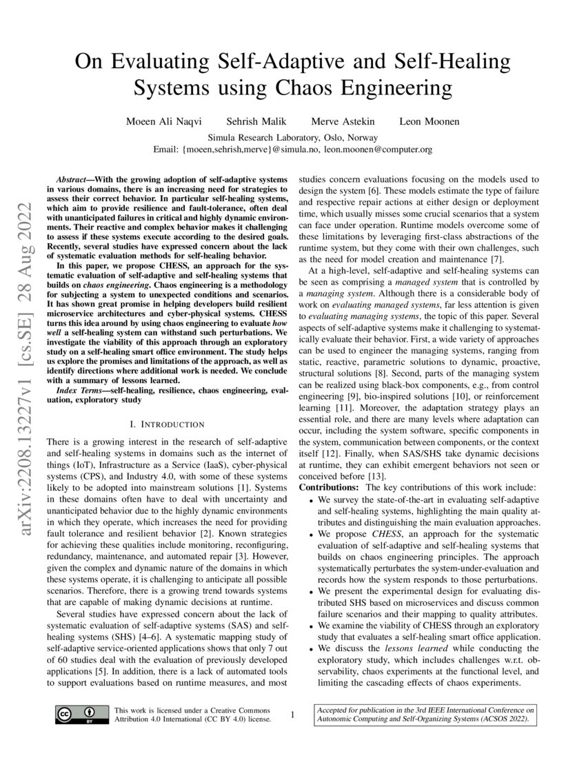 On Evaluating Self-Adaptive and Self-Healing Systems using Chaos ...