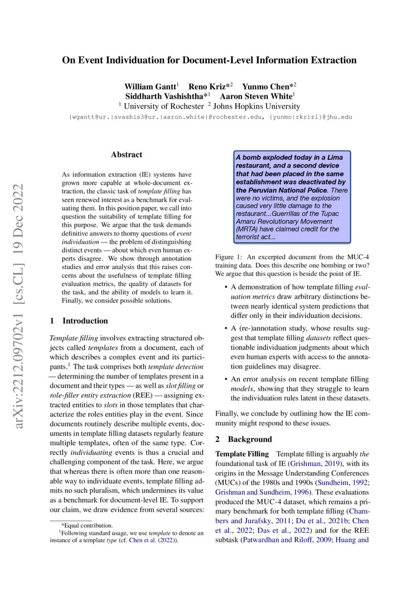 On Event Individuation For Document Level Information Extraction Deepai