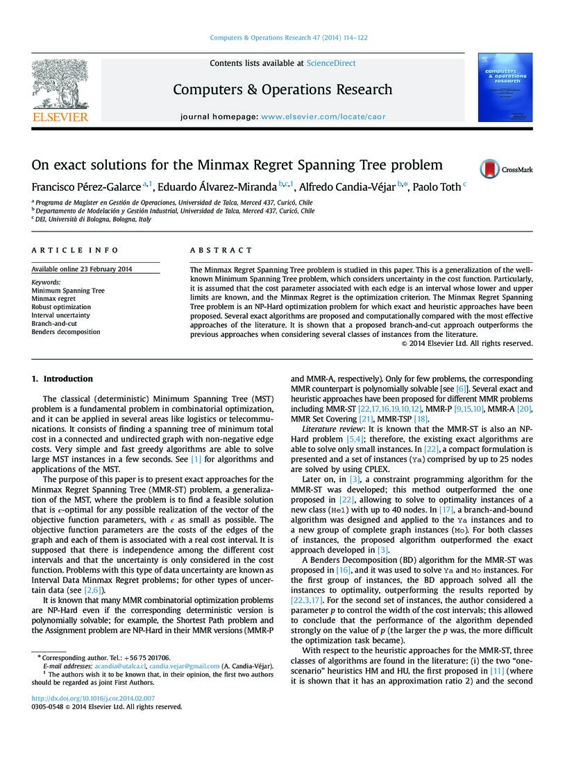 On Exact Solutions For The Minmax Regret Spanning Tree Problem Deepai 