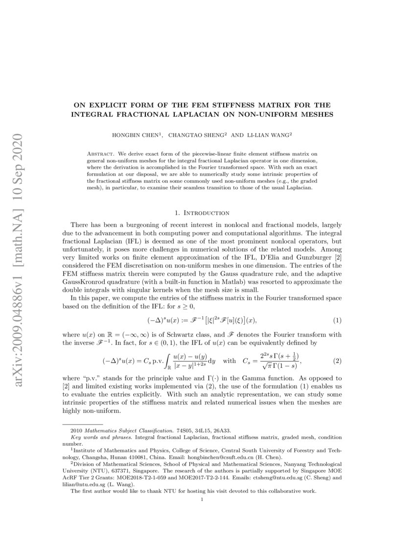 On explicit form of the FEM stiffness matrix for the integral ...