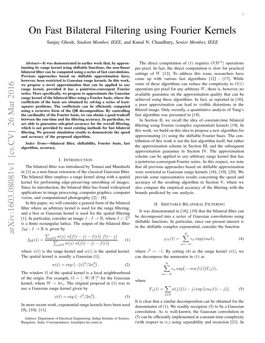 On Fast Bilateral Filtering using Fourier Kernels | DeepAI