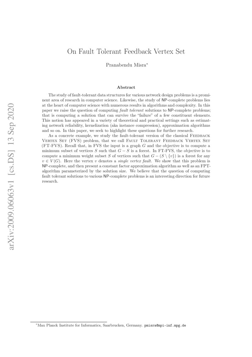 On Fault Tolerant Feedback Vertex Set | DeepAI