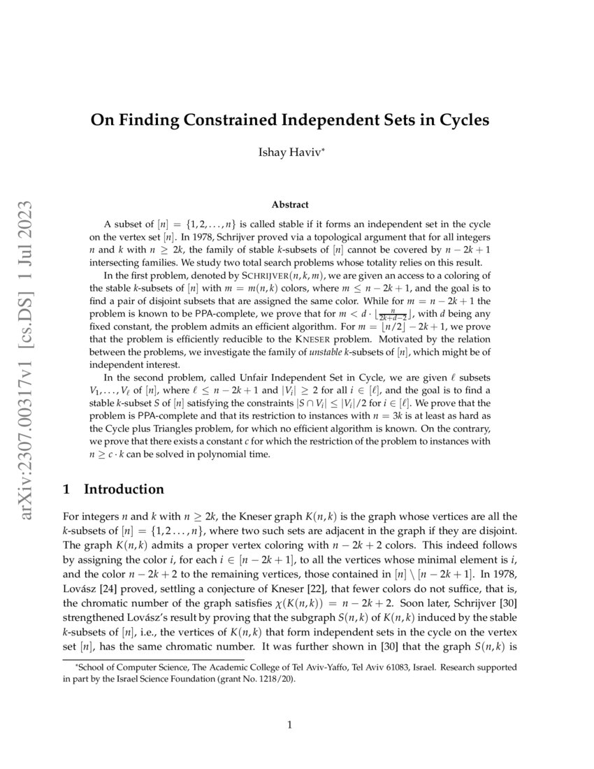 On Finding Constrained Independent Sets In Cycles Deepai 