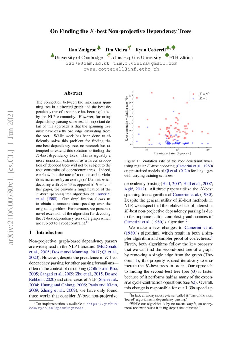 On Finding The K Best Non Projective Dependency Trees Deepai 