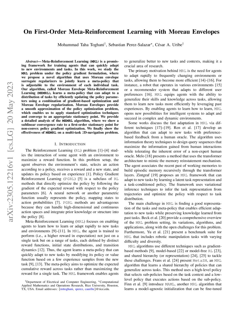 On First-Order Meta-Reinforcement Learning with Moreau Envelopes | DeepAI