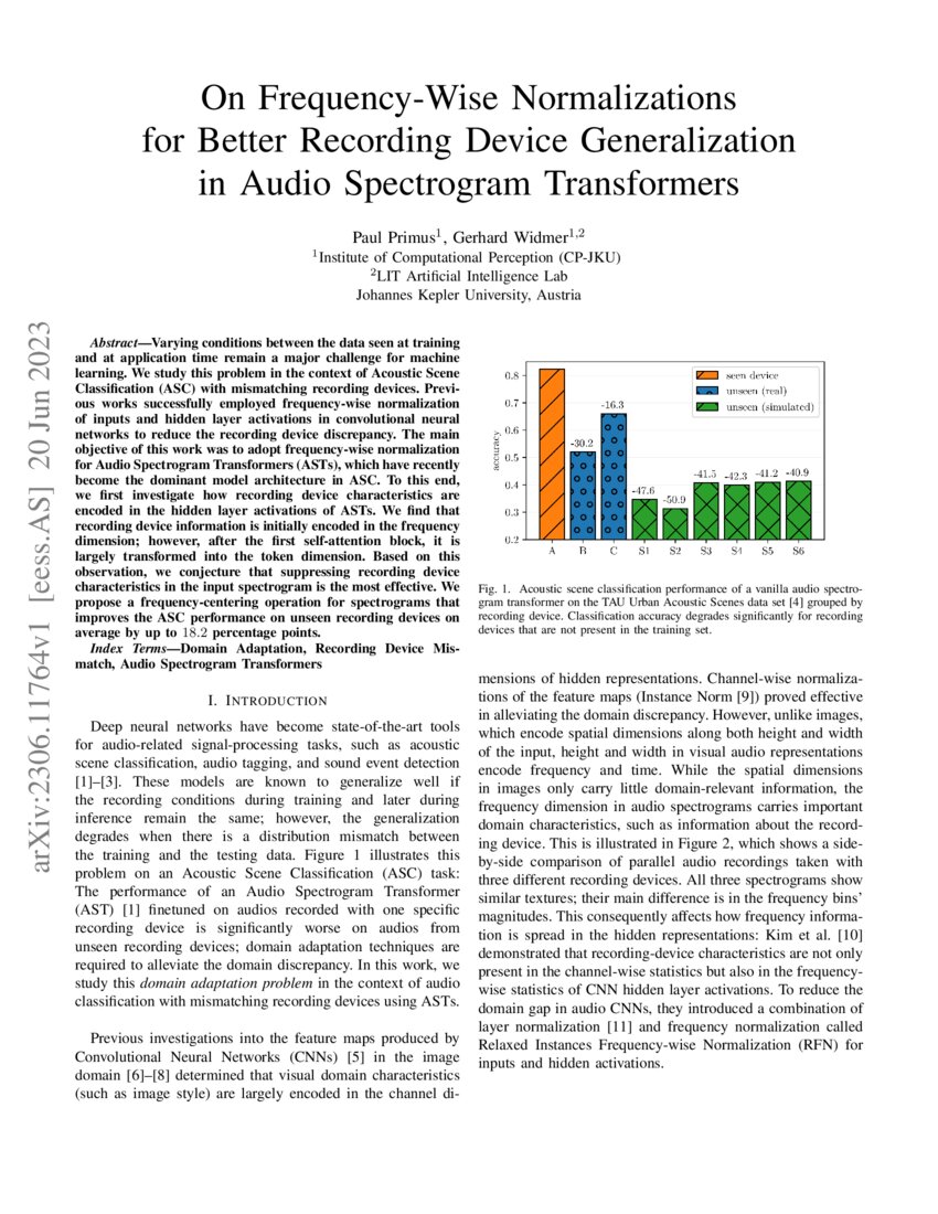 On Frequency-Wise Normalizations for Better Recording Device Generalization in Audio Spectrogram ...