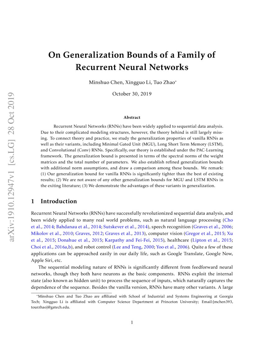 On Generalization Bounds of a Family of Recurrent Neural Networks | DeepAI