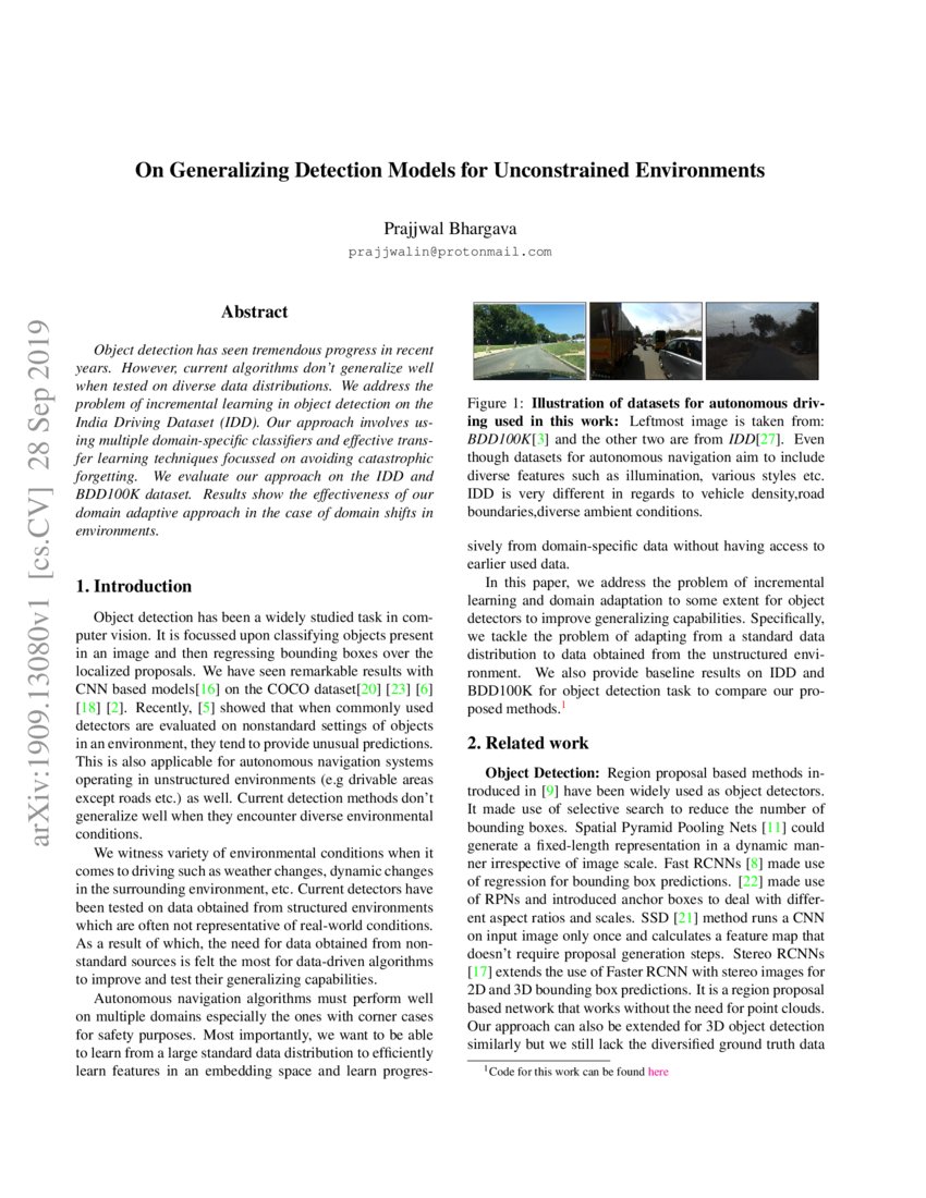 On Generalizing Detection Models for Unconstrained Environments | DeepAI