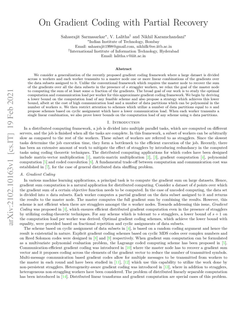 On Gradient Coding With Partial Recovery Deepai