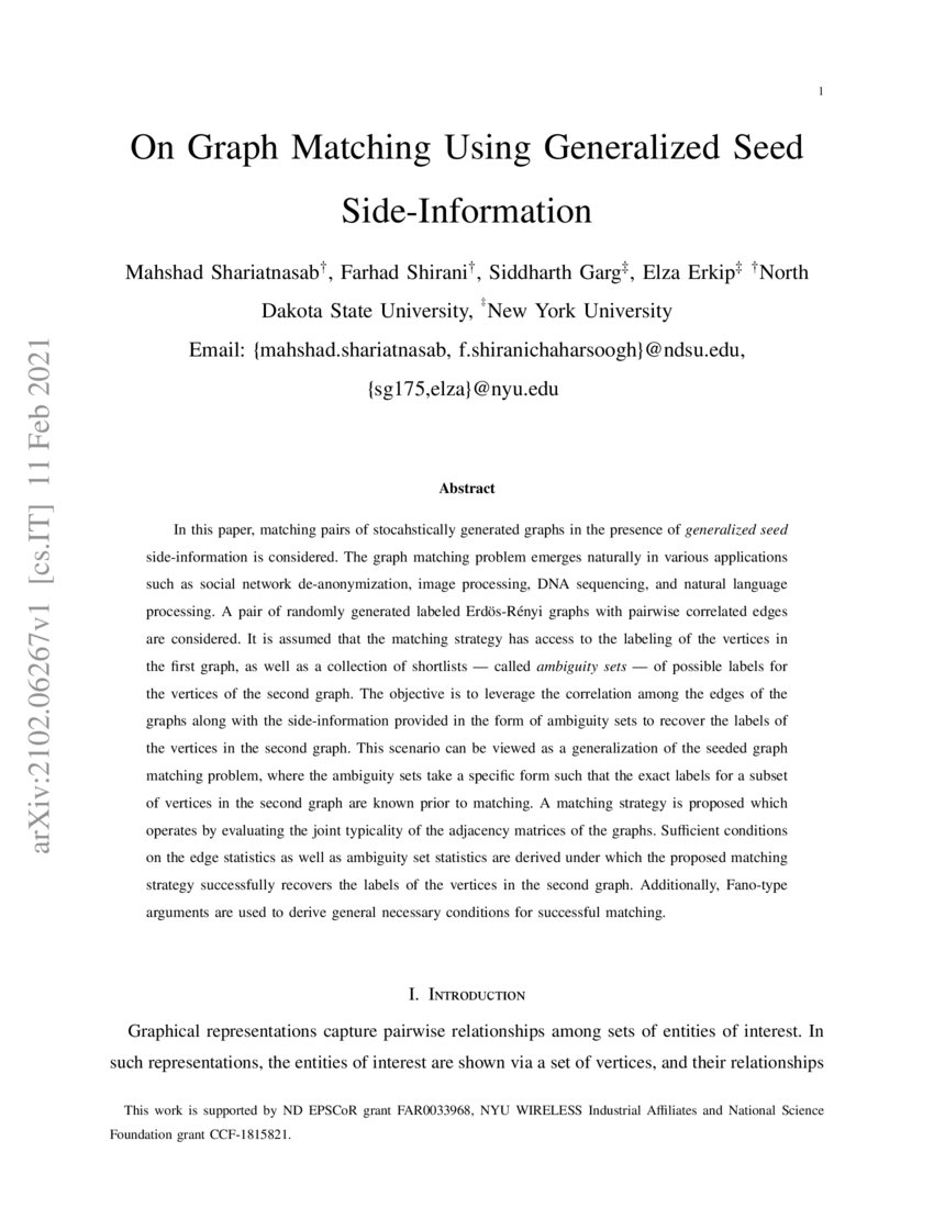 On Graph Matching Using Generalized Seed Side-Information | DeepAI