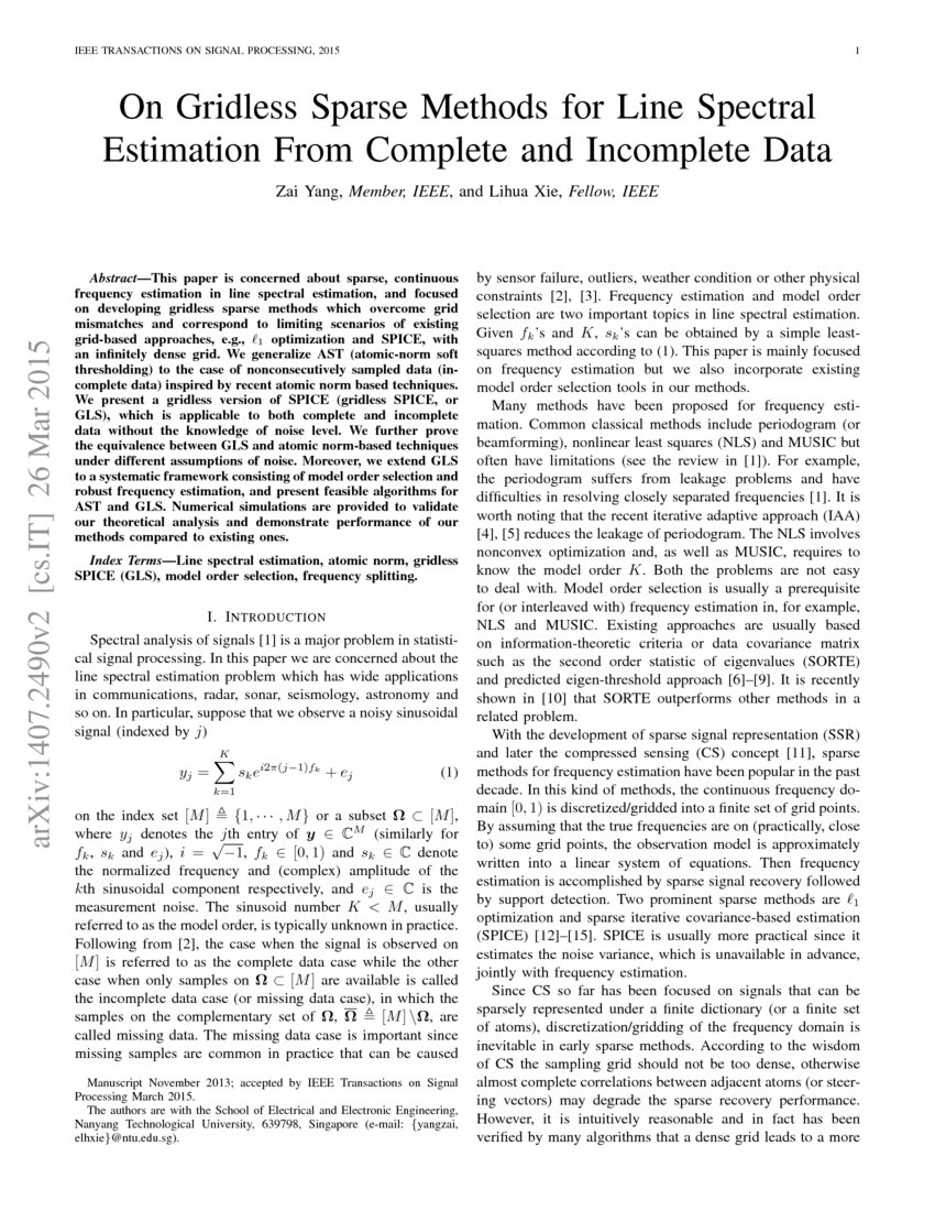On Gridless Sparse Methods For Line Spectral Estimation From Complete And Incomplete Data Deepai 2723