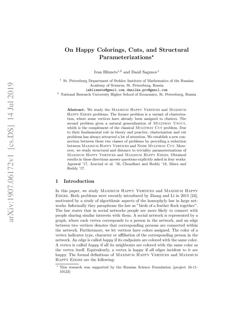 On Happy Colorings, Cuts, and Structural Parameterizations | DeepAI