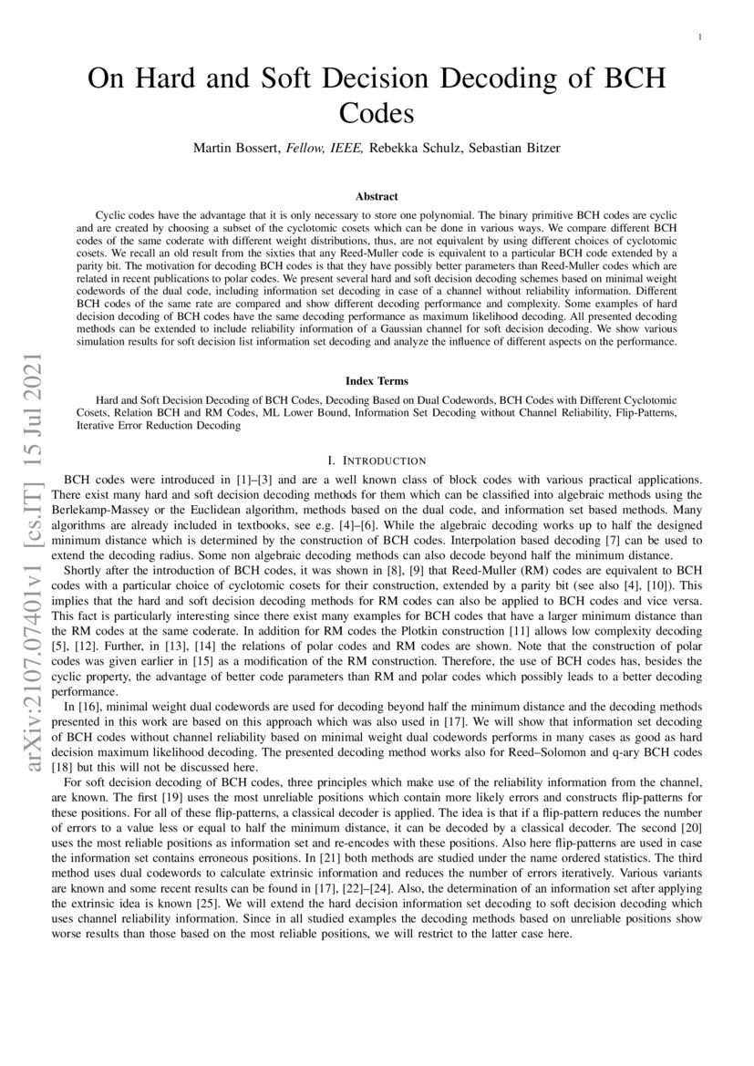 On Hard and Soft Decision Decoding of BCH Codes | DeepAI