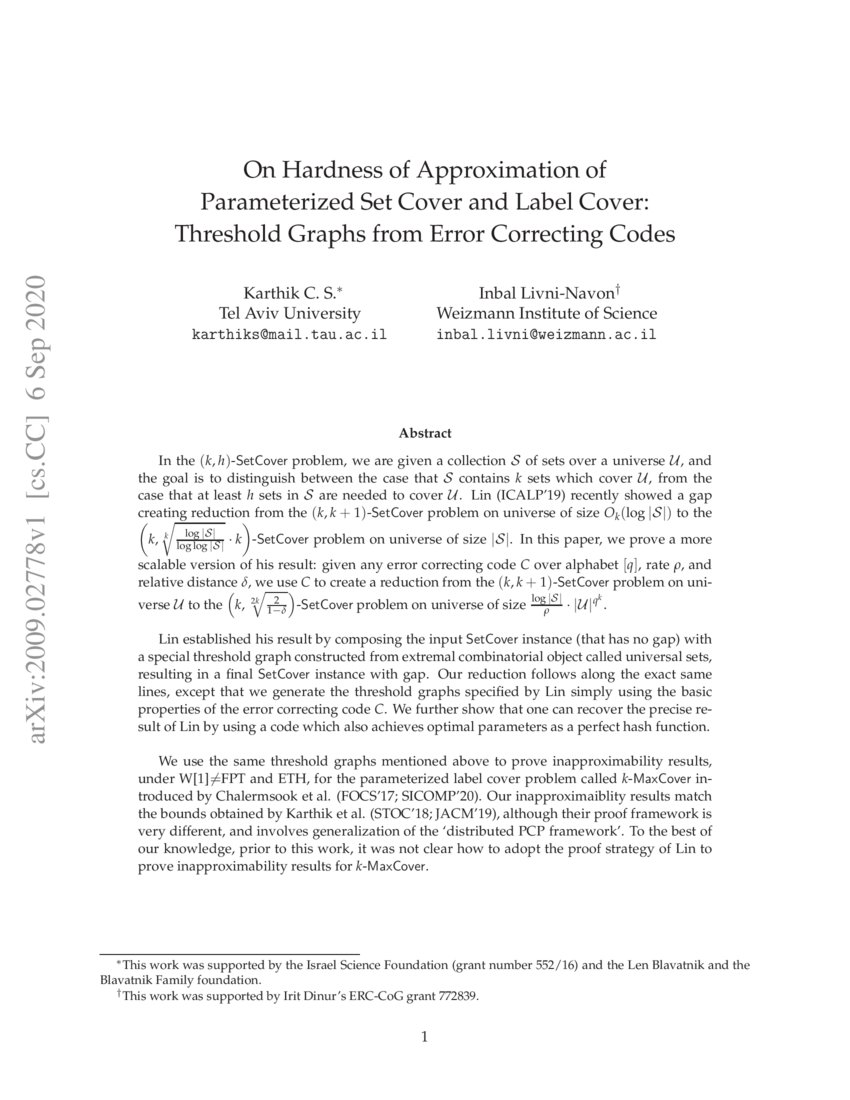 On Hardness Of Approximation Of Parameterized Set Cover And Label Cover Threshold Graphs From