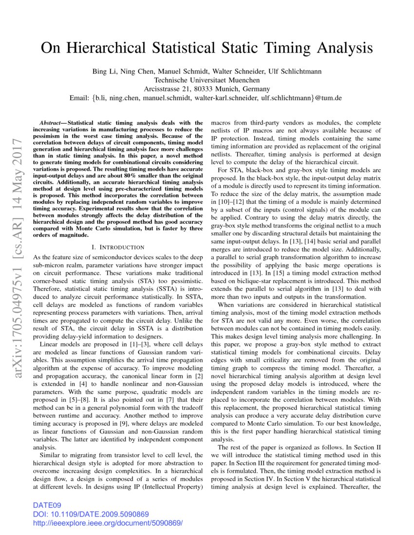 On Hierarchical Statistical Static Timing Analysis Deepai