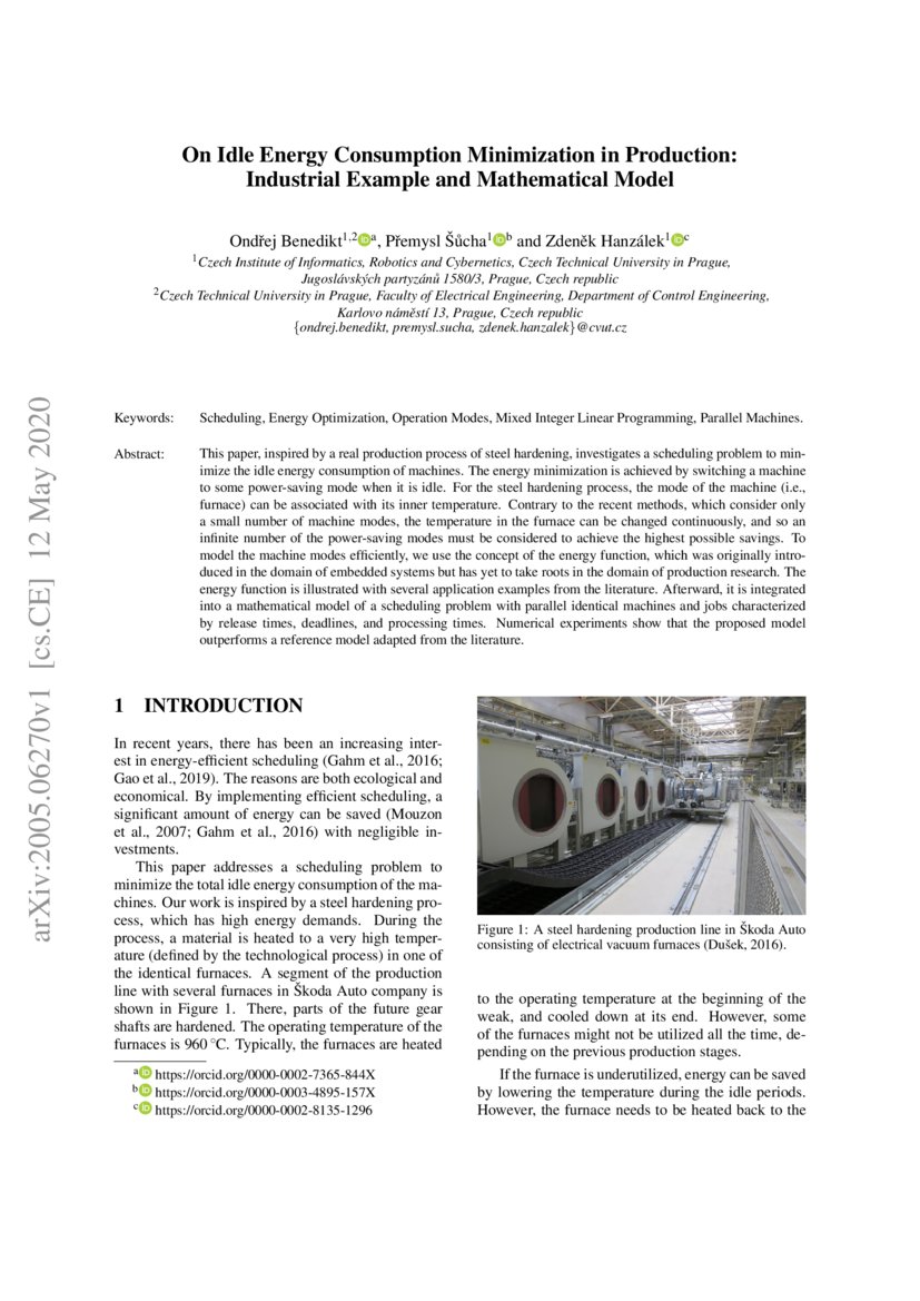 On Idle Energy Consumption Minimization in Production: Industrial ...