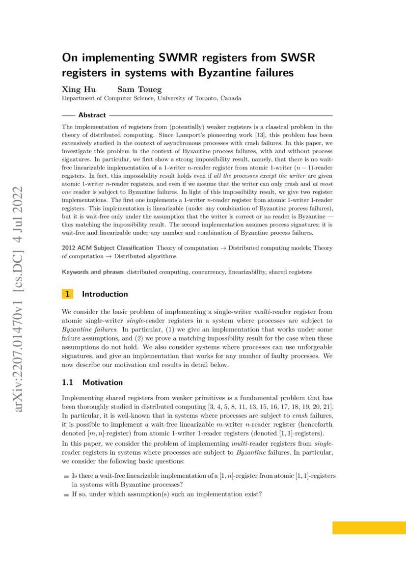 On implementing SWMR registers from SWSR registers in systems with ...