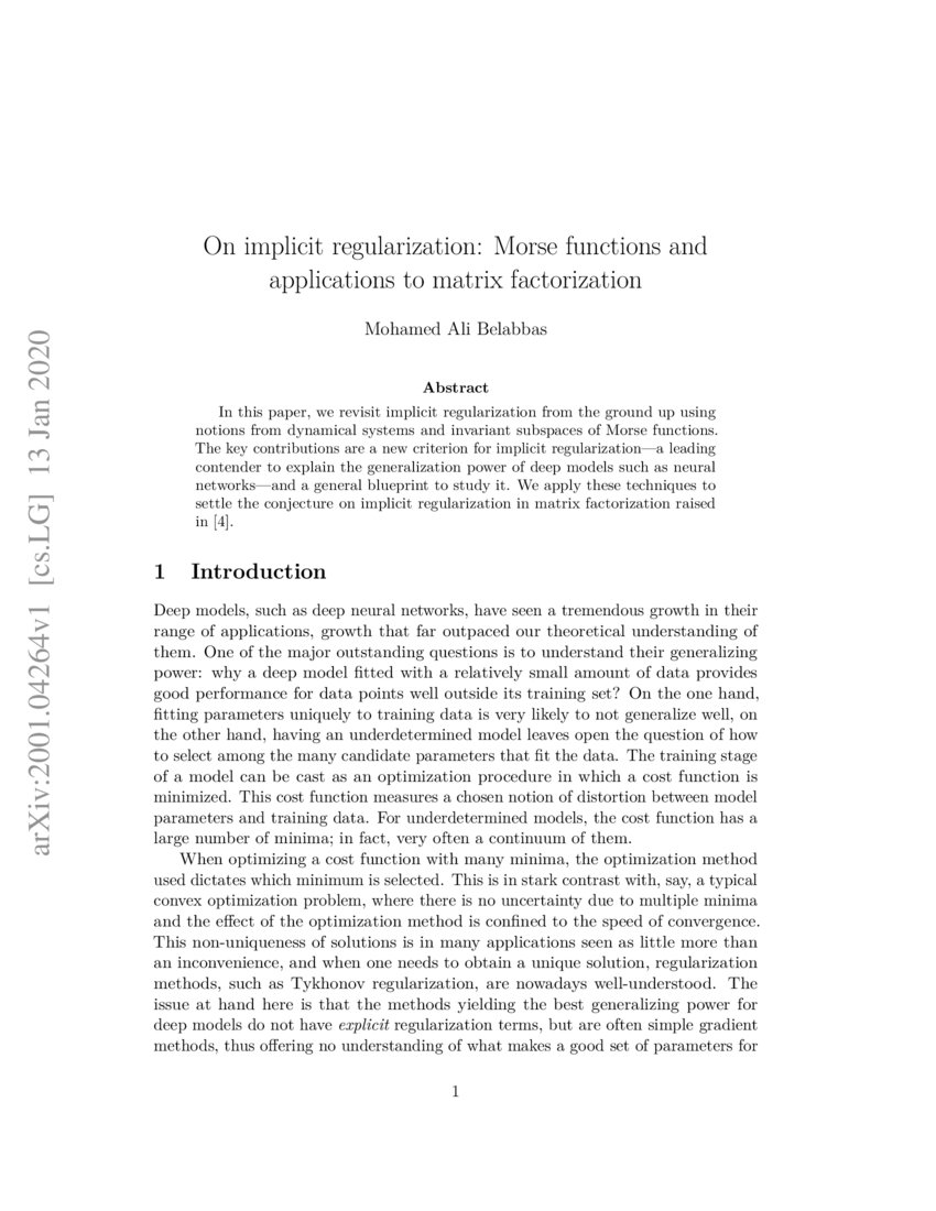 On Implicit Regularization Morse Functions And Applications To Matrix 6143