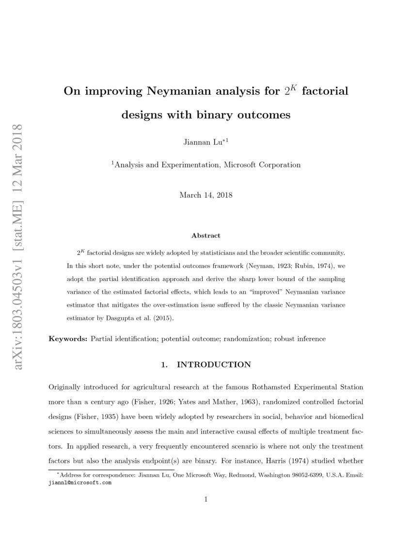 On improving Neymanian analysis for 2^K factorial designs with binary outcomes | DeepAI