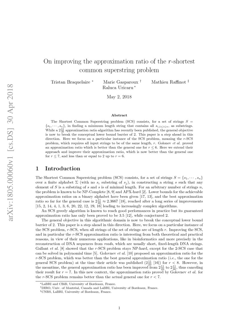 On Improving The Approximation Ratio Of The R Shortest Common Superstring Problem Deepai