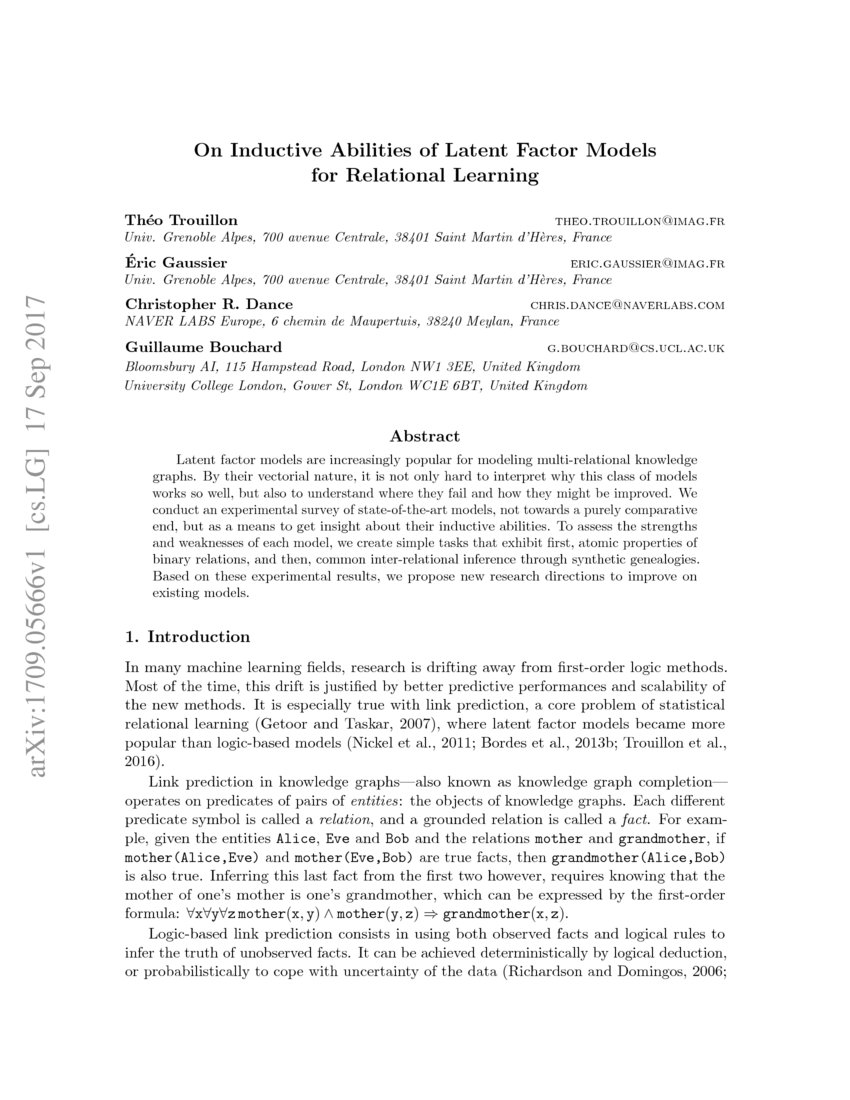 On Inductive Abilities Of Latent Factor Models For Relational Learning