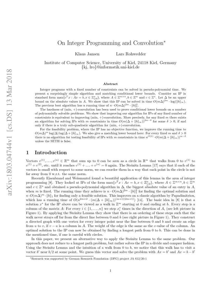 On Integer Programming And Convolution Deepai