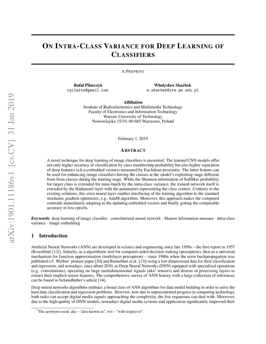 On Intra-Class Variance for Deep Learning of Classifiers | DeepAI