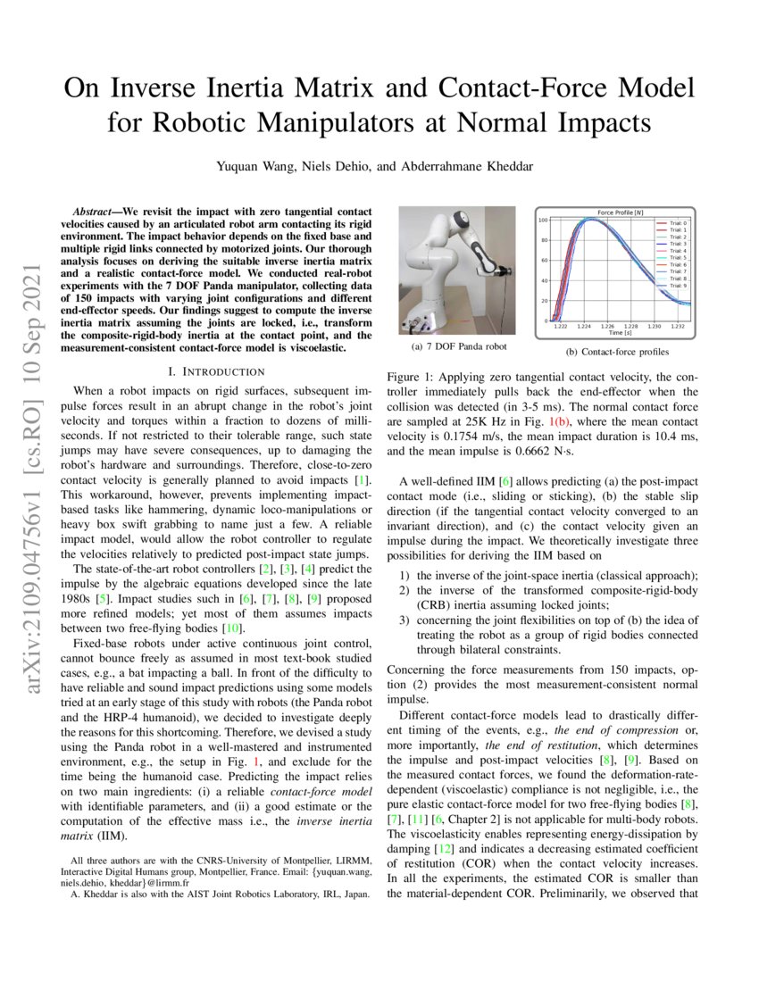On Inverse Inertia Matrix and Contact-Force Model for Robotic ...