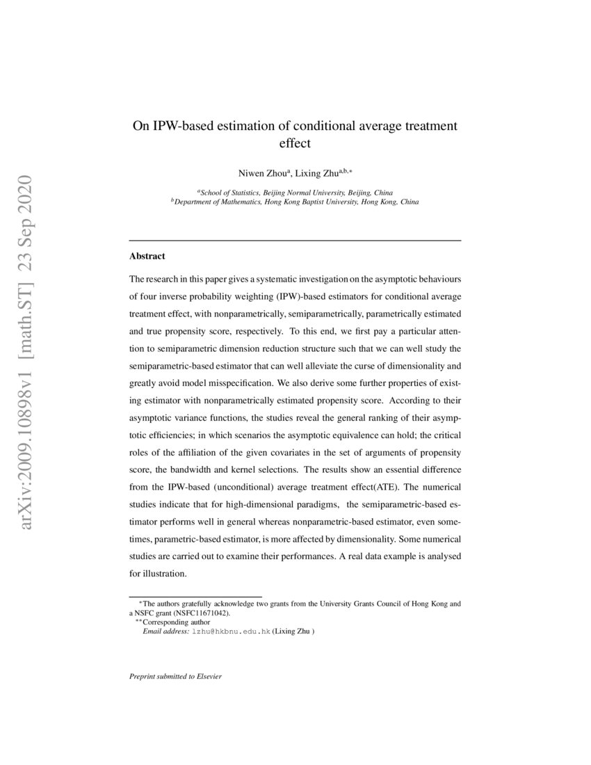 On Ipw Based Estimation Of Conditional Average Treatment Effect Deepai