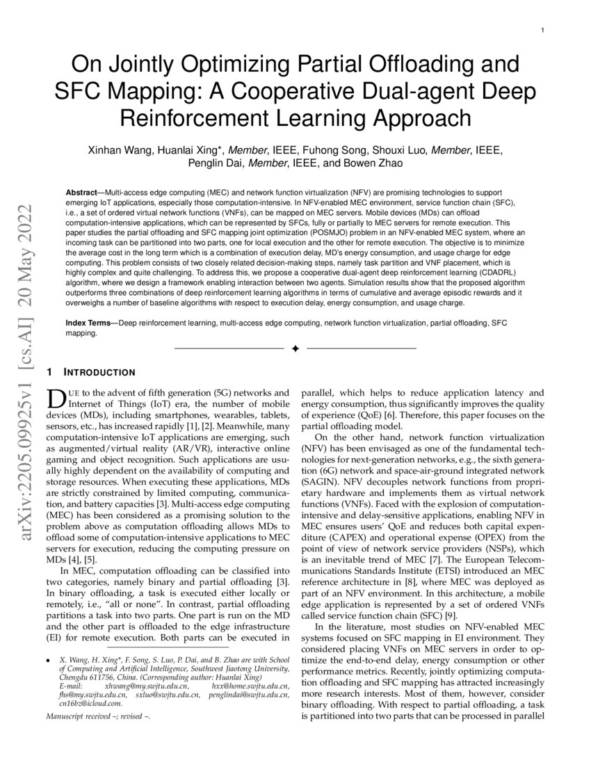 On Jointly Optimizing Partial Offloading and SFC Mapping: A Cooperative Dual-agent Deep ...