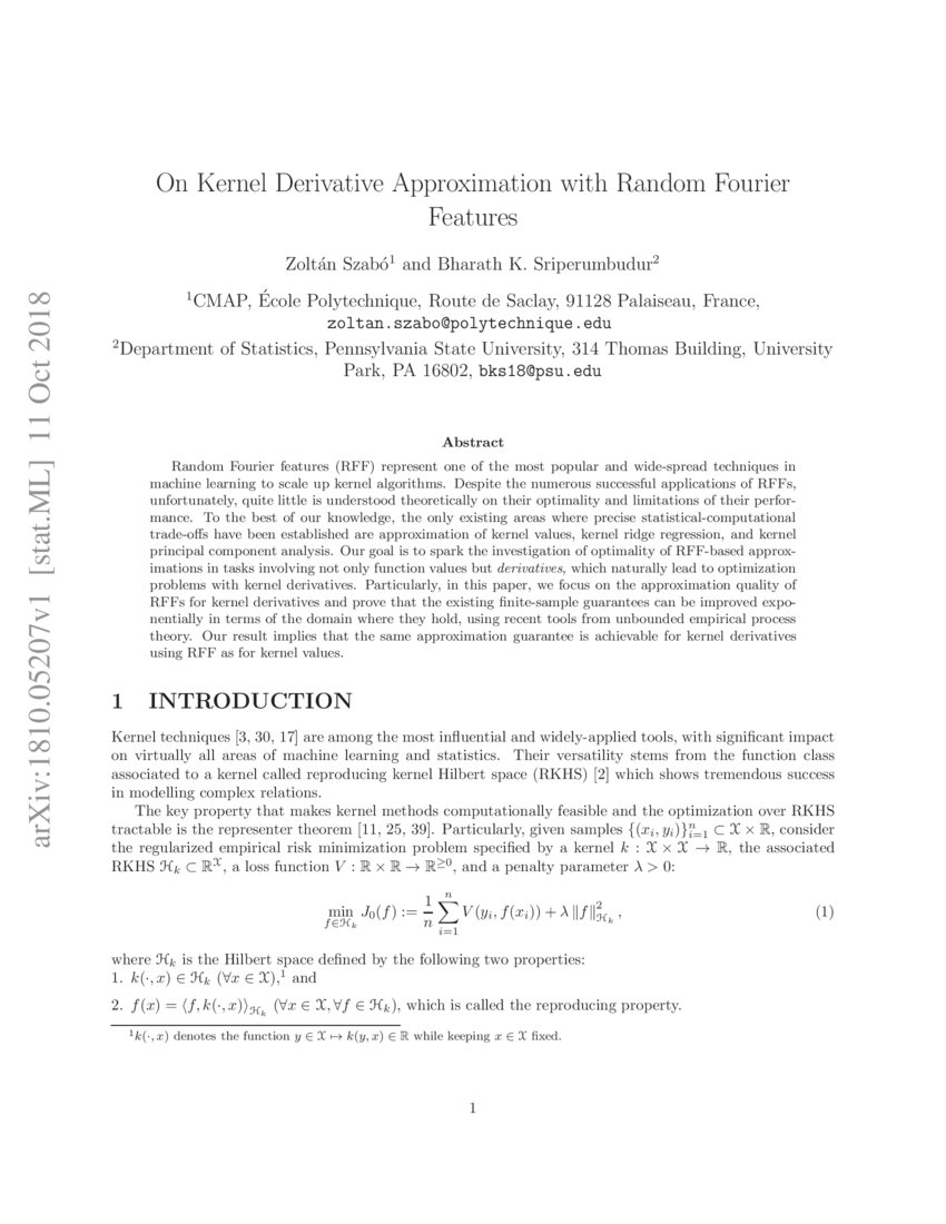 On Kernel Derivative Approximation With Random Fourier Features Deepai