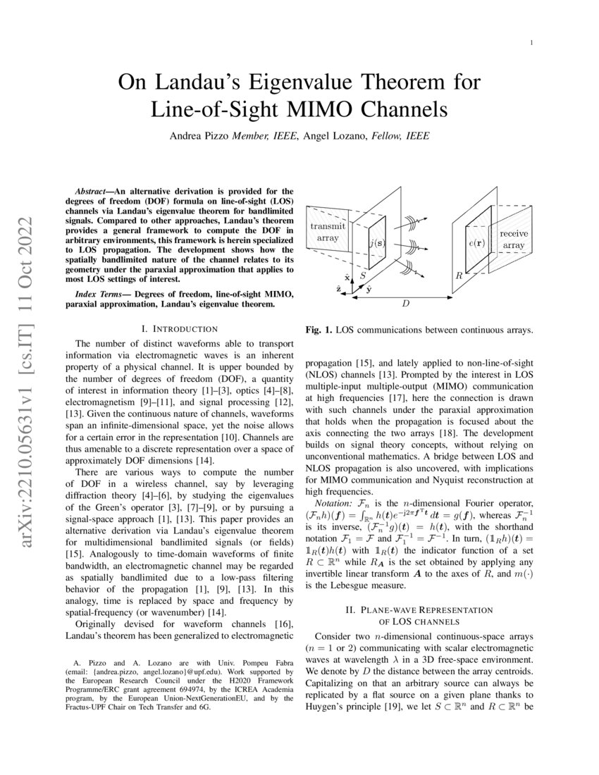 On Landau's Eigenvalue Theorem for Line-of-Sight MIMO Channels | DeepAI