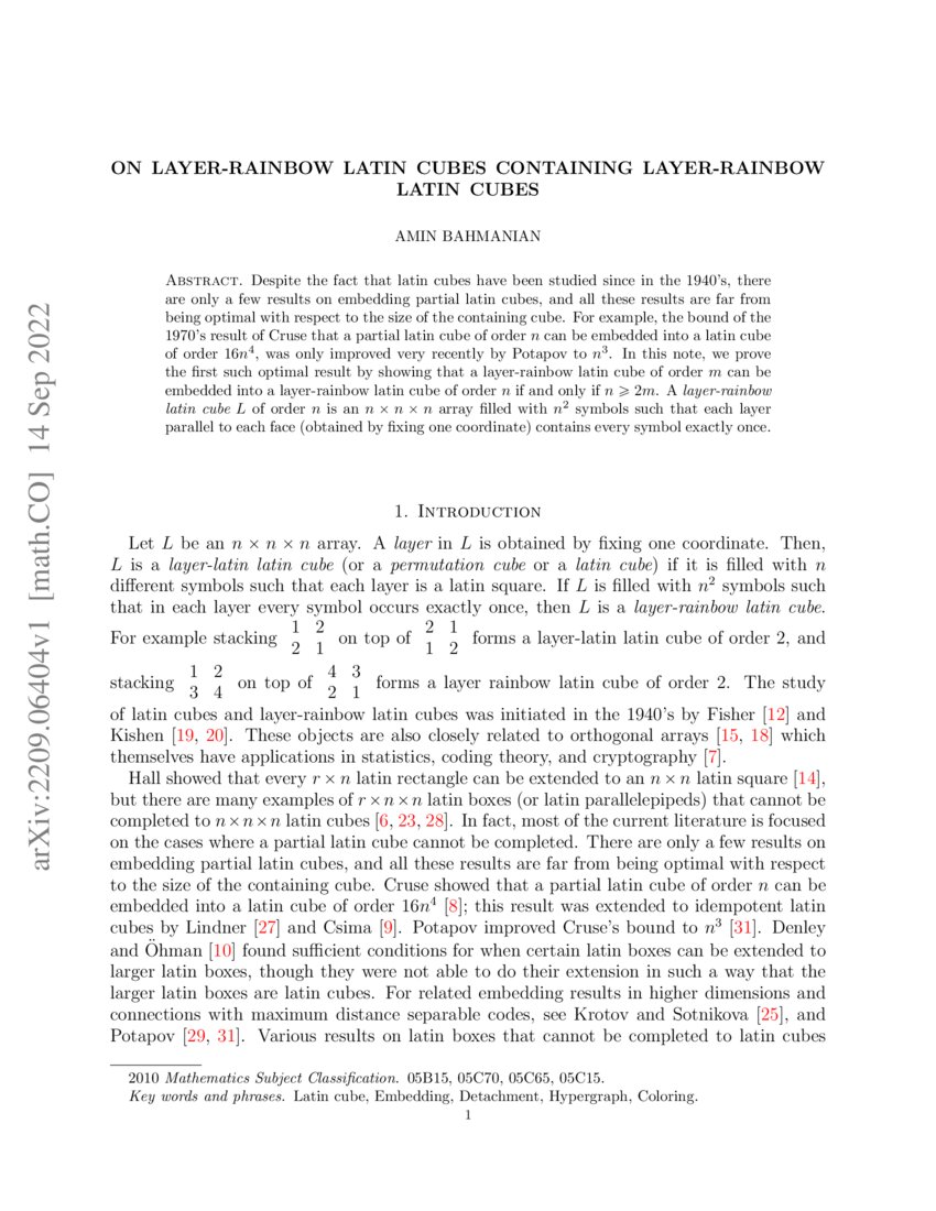 On Layer-Rainbow Latin Cubes Containing Layer-Rainbow Latin Cubes | DeepAI