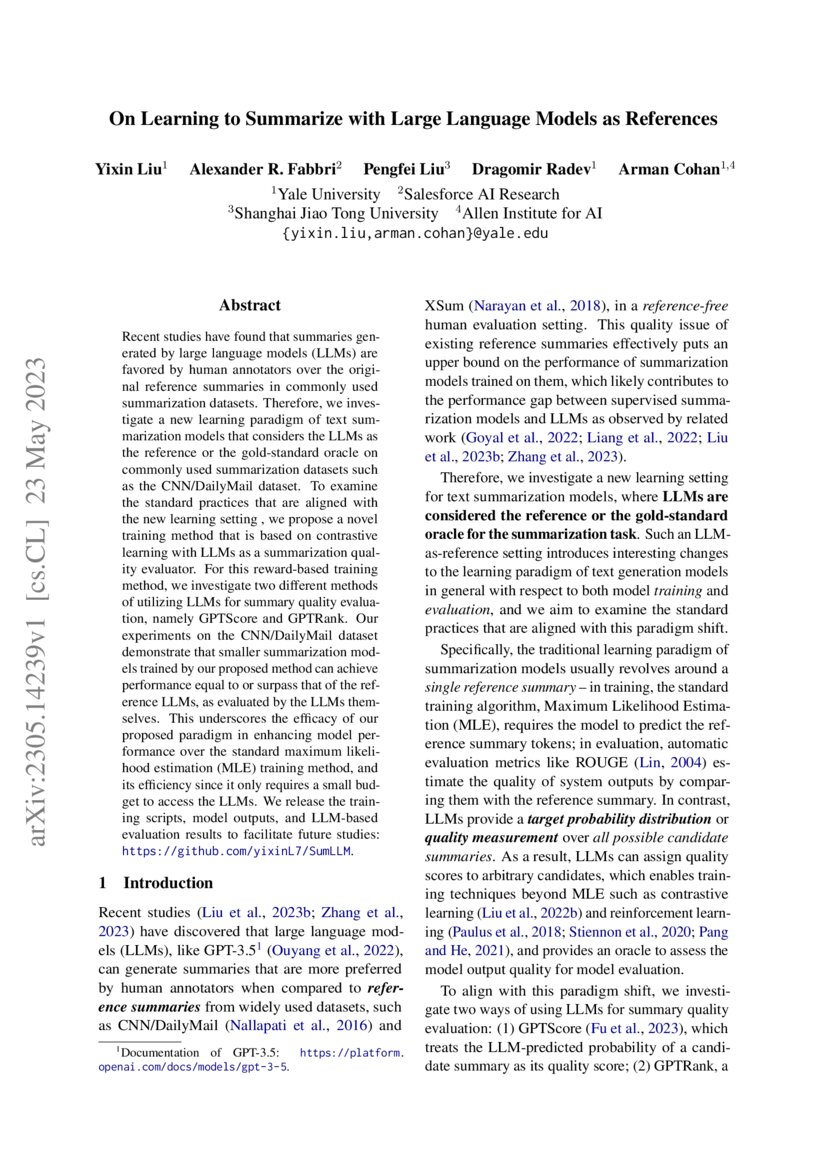 On Learning to Summarize with Large Language Models as References | DeepAI