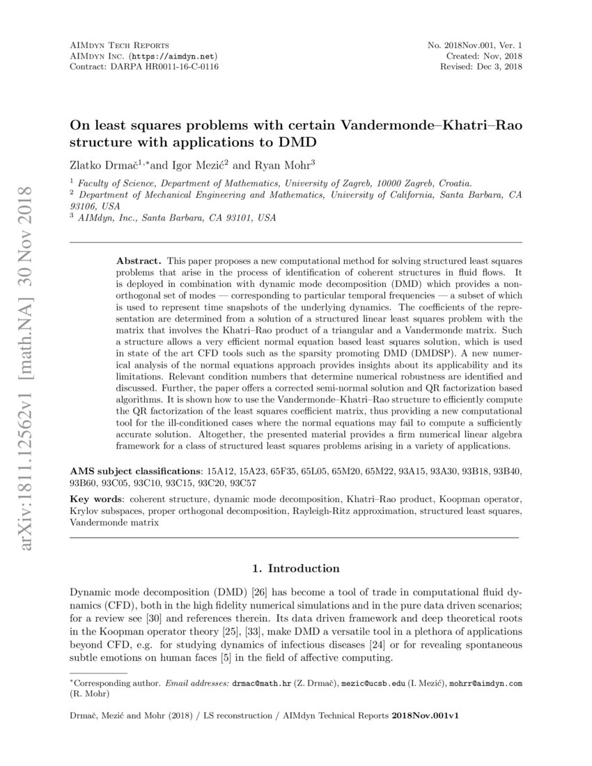 On least squares problems with certain Vandermonde--Khatri--Rao ...