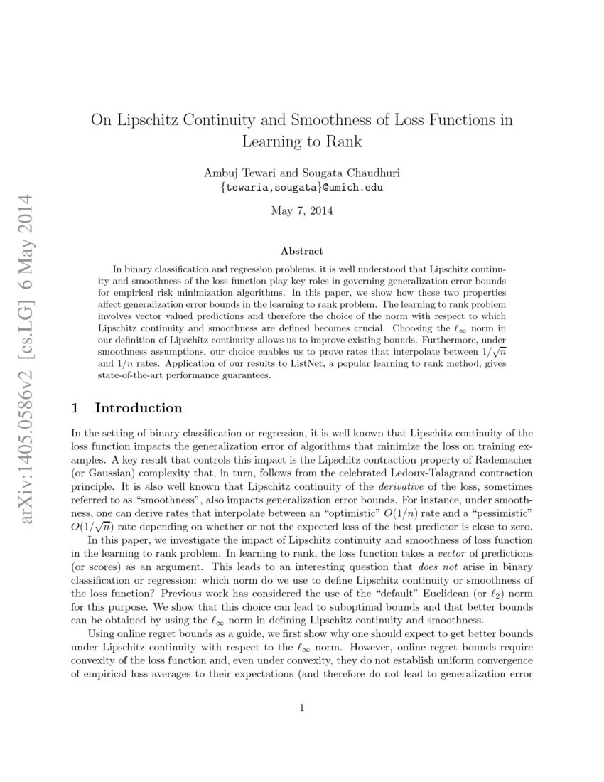 On Lipschitz Continuity and Smoothness of Loss Functions in Learning to ...