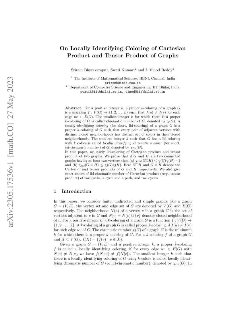 On Locally Identifying Coloring Of Cartesian Product And Tensor Product