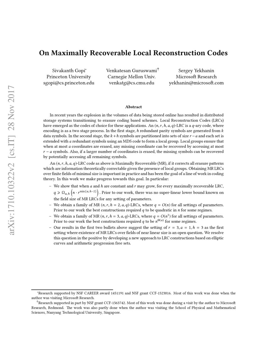 On Maximally Recoverable Local Reconstruction Codes | DeepAI