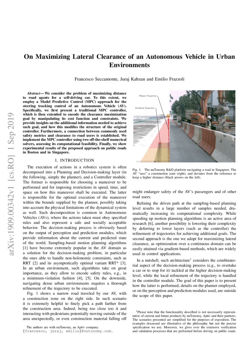 On Maximizing Lateral Clearance of an Autonomous Vehicle in Urban ...