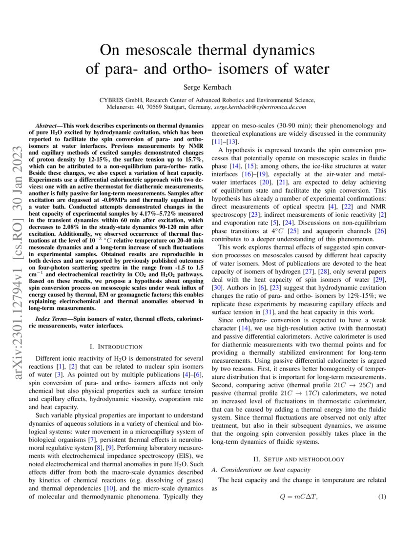 On mesoscale thermal dynamics of para- and ortho- isomers of water | DeepAI